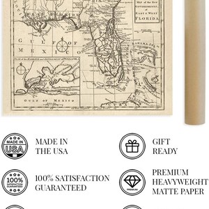 1763 East & West Florida Map - Vintage Map Wall Art - A Map of the New ...