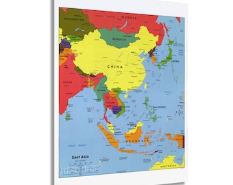 Asia Continent Map Wall Poster - Etsy
