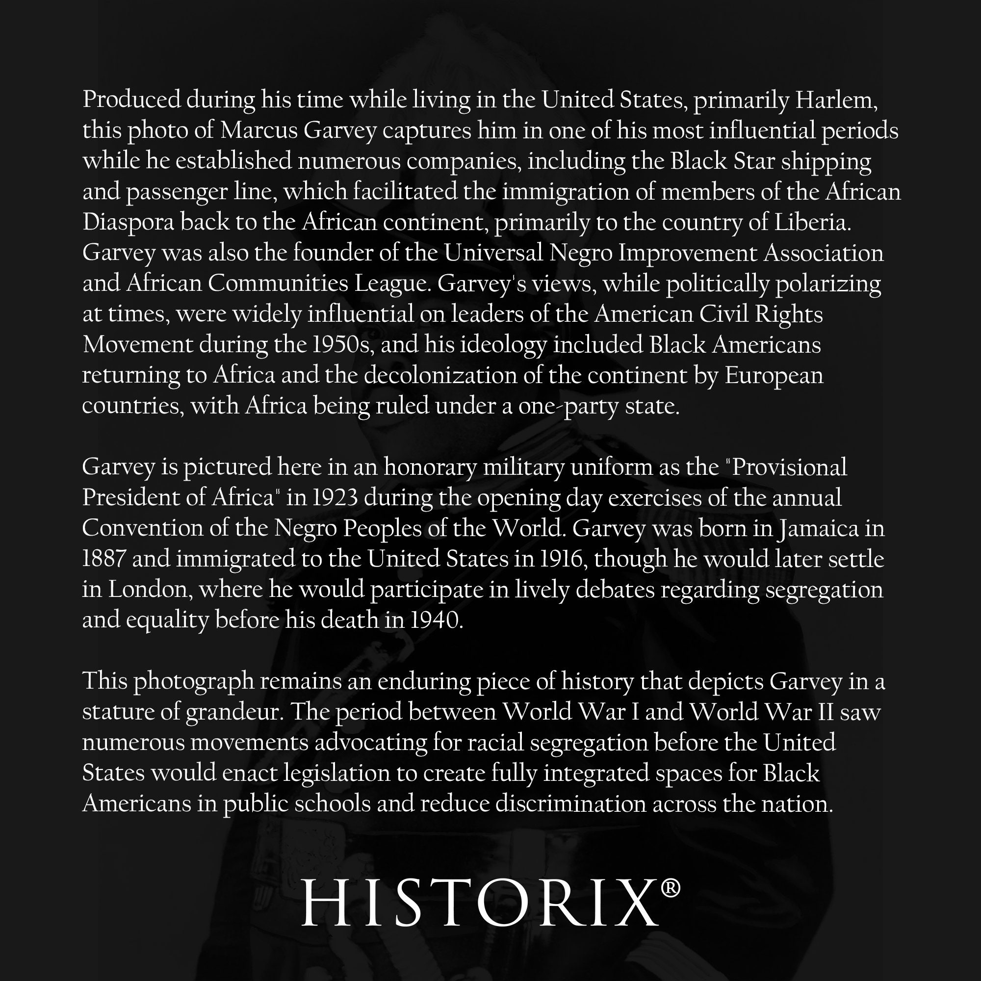 1923 Marcus Garvey Poster Photo - Vintage Portrait Photo of Marcus ...