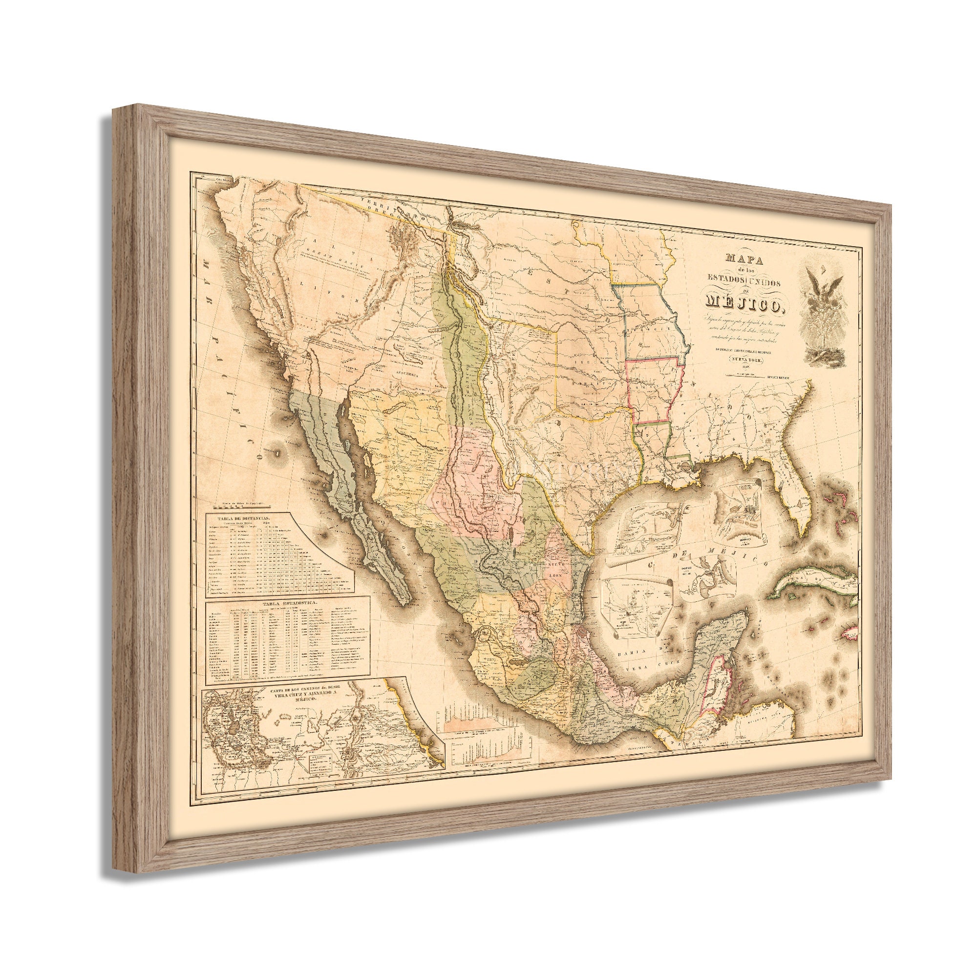 1847 Mexico Map Framed Vintage Mexico Wall Map History Map - Etsy