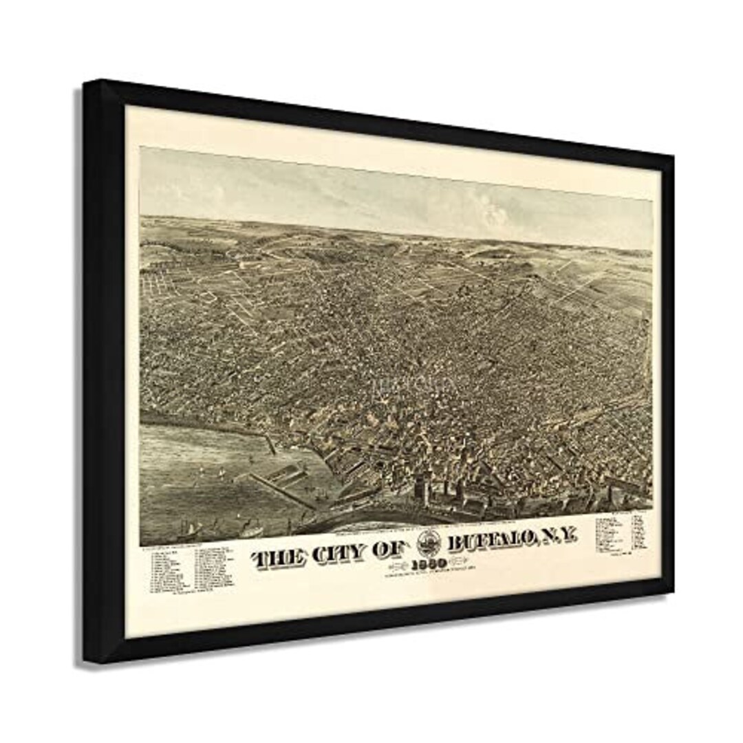 1880 Buffalo New York Map - Framed Vintage City of Buffalo Wall Map ...