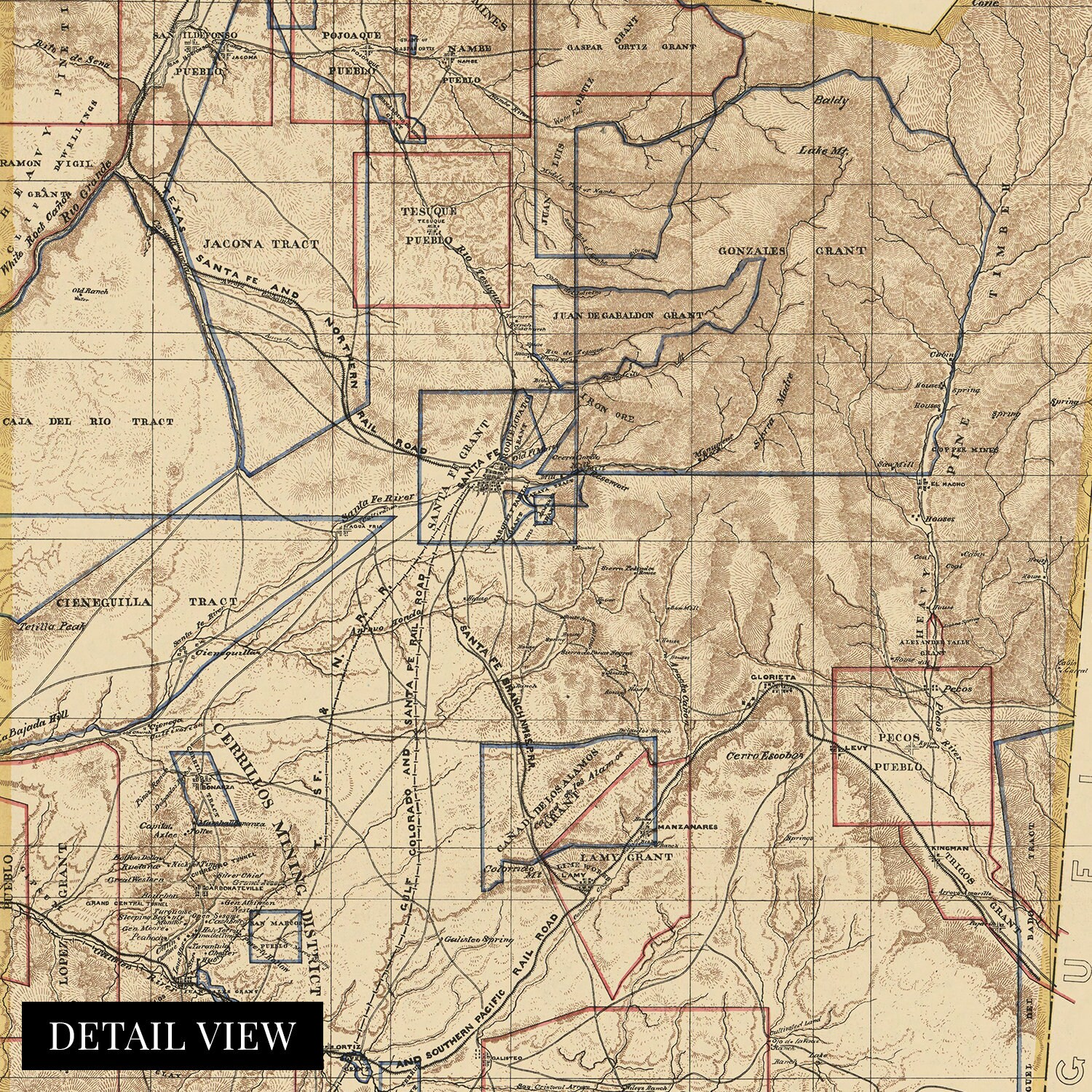 1883 Santa Fe County New Mexico Map Vintage Santa Fe Wall - Etsy