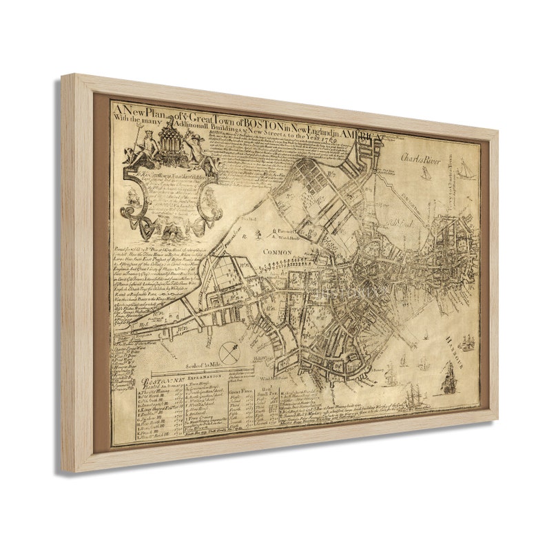 1769 Boston Map - Framed Vintage Map of Boston - New Plan of the Great ...