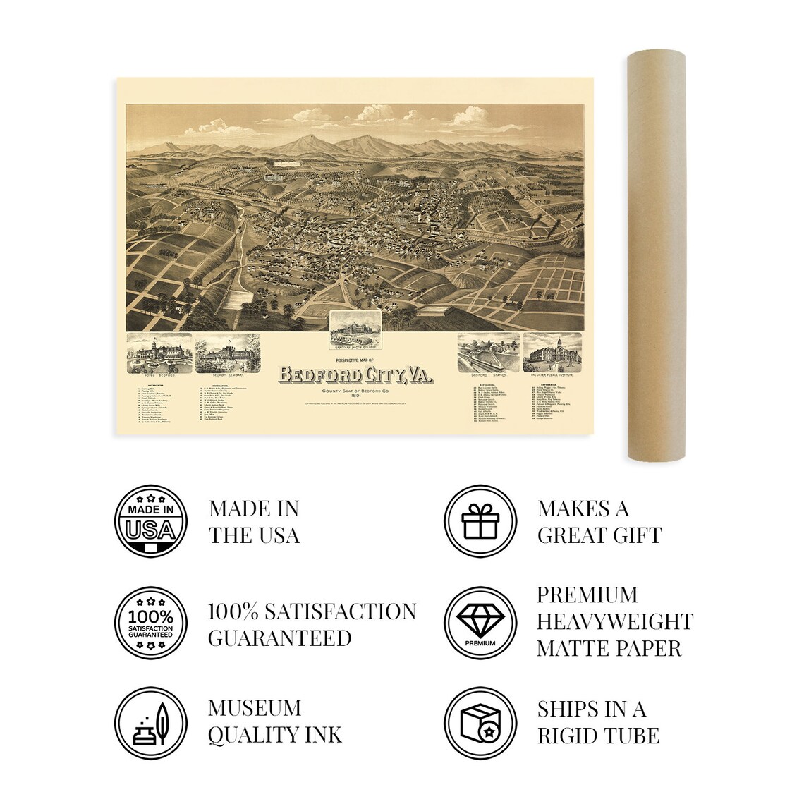 1891 Bedford City Map Old Virginia Map Print History Map of Bedford ...