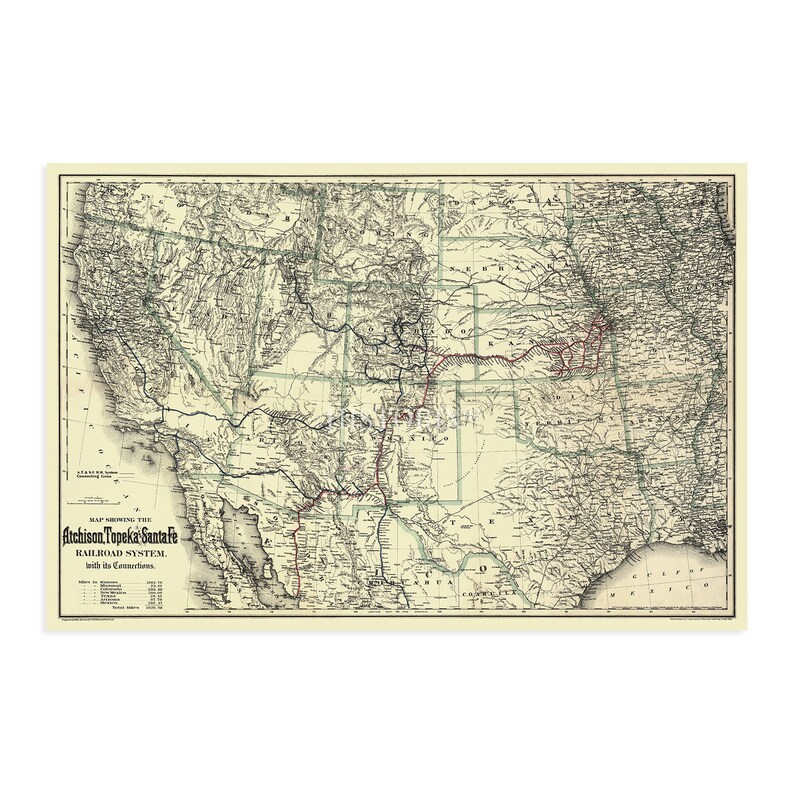 1883 Map of Atchison Topeka Santa Fe Railroad System History Map of ...