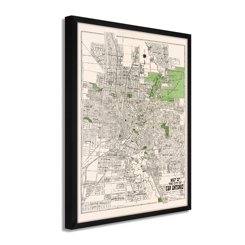 1924 Bexar County Map Print - Framed Vintage San Antonio Map - Historic ...
