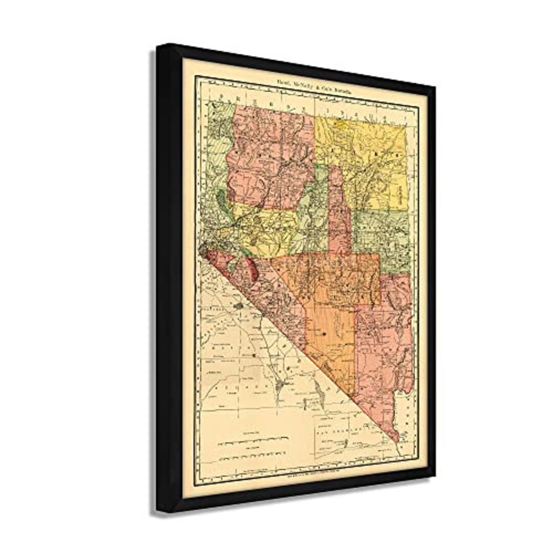 1893 Nevada Map - Framed Vintage Map of Nevada - Old Indexed County ...