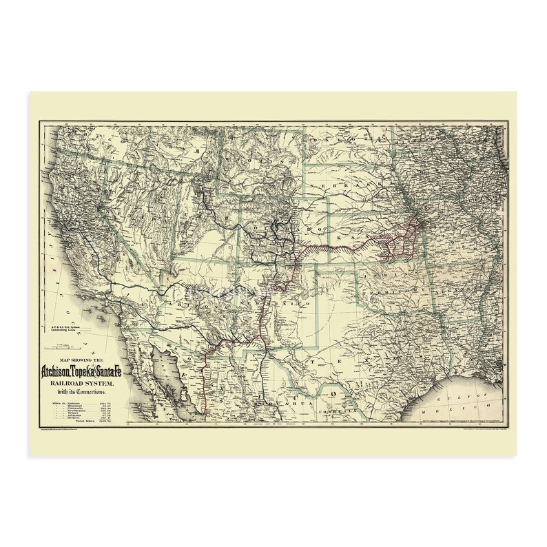 1883 Map of Atchison Topeka Santa Fe Railroad System History Map of ...