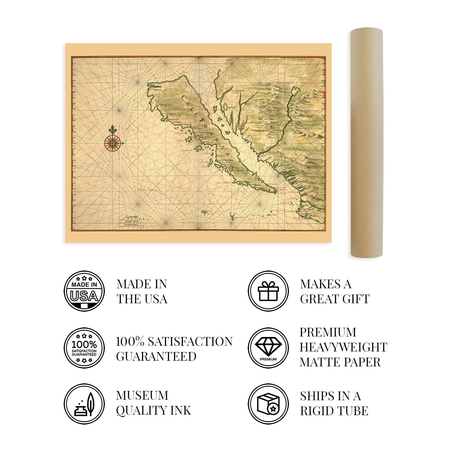 1650 California Shown as an Island Map Poster - Vintage Map of ...