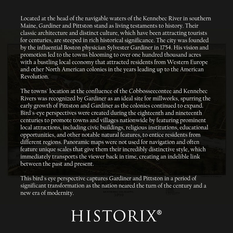 1878 Gardiner & Pittston Maine Map Poster - Vintage Map of Gardiner ...