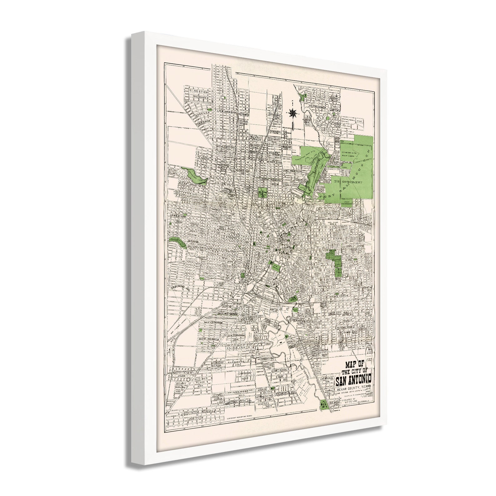 1924 Bexar County Map Print - Framed Vintage San Antonio Map - Historic ...