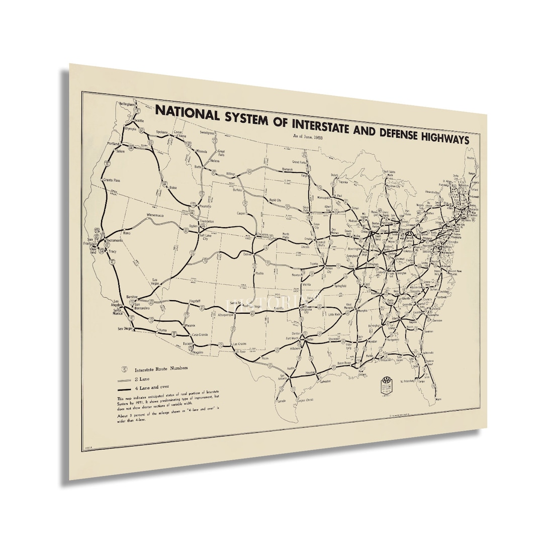 1958 Map of the United States National System of Interstate & - Etsy