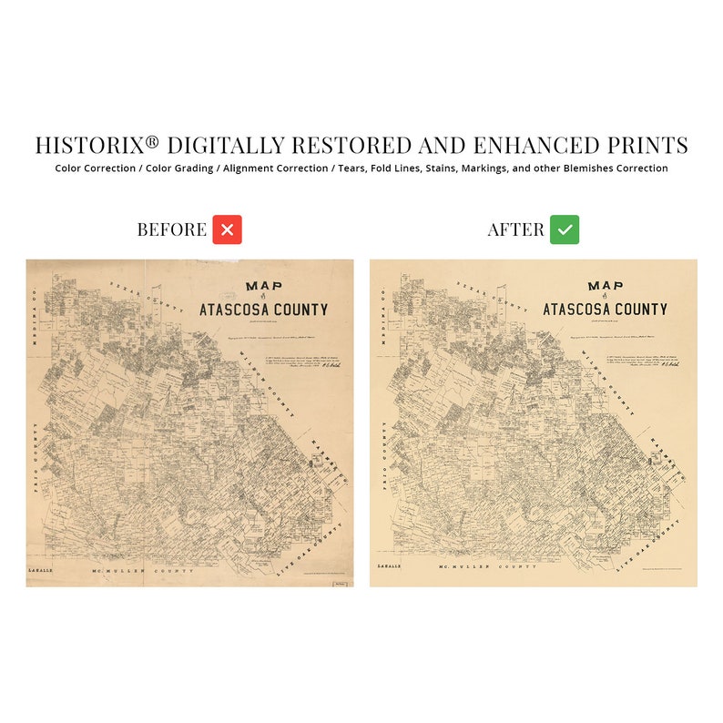 1879 Atascosa County Texas Map - Vintage Map of Atascosa County ...