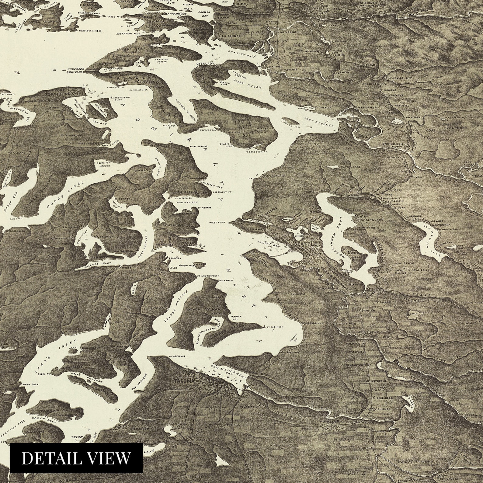 1891 Puget Sound Map Old Puget Sound Wall Map Bird's - Etsy