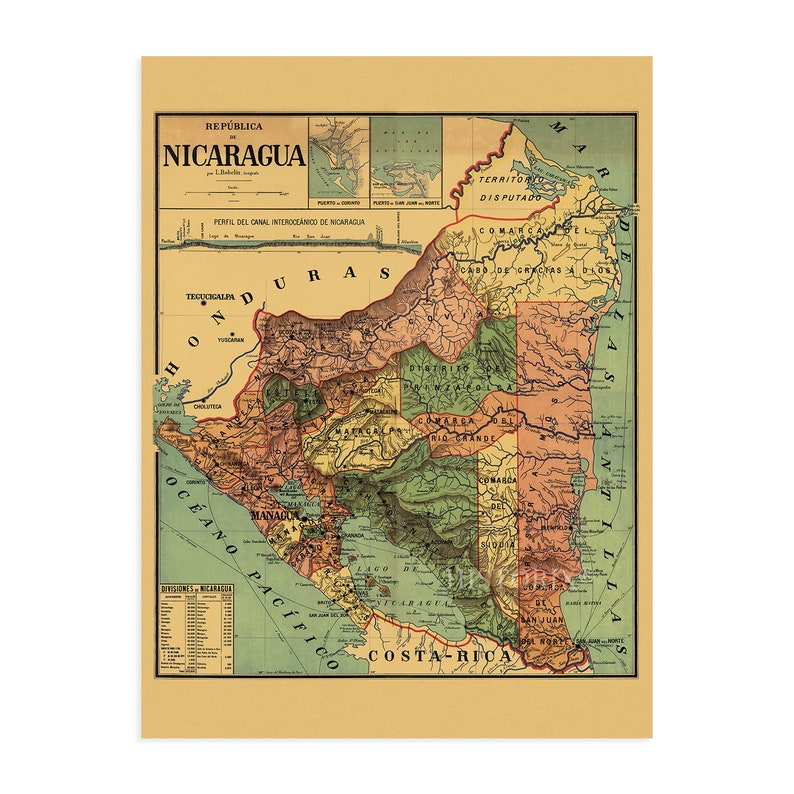 1913 Nicaragua Map Vintage Map of Nicaragua History Map of Republica De ...