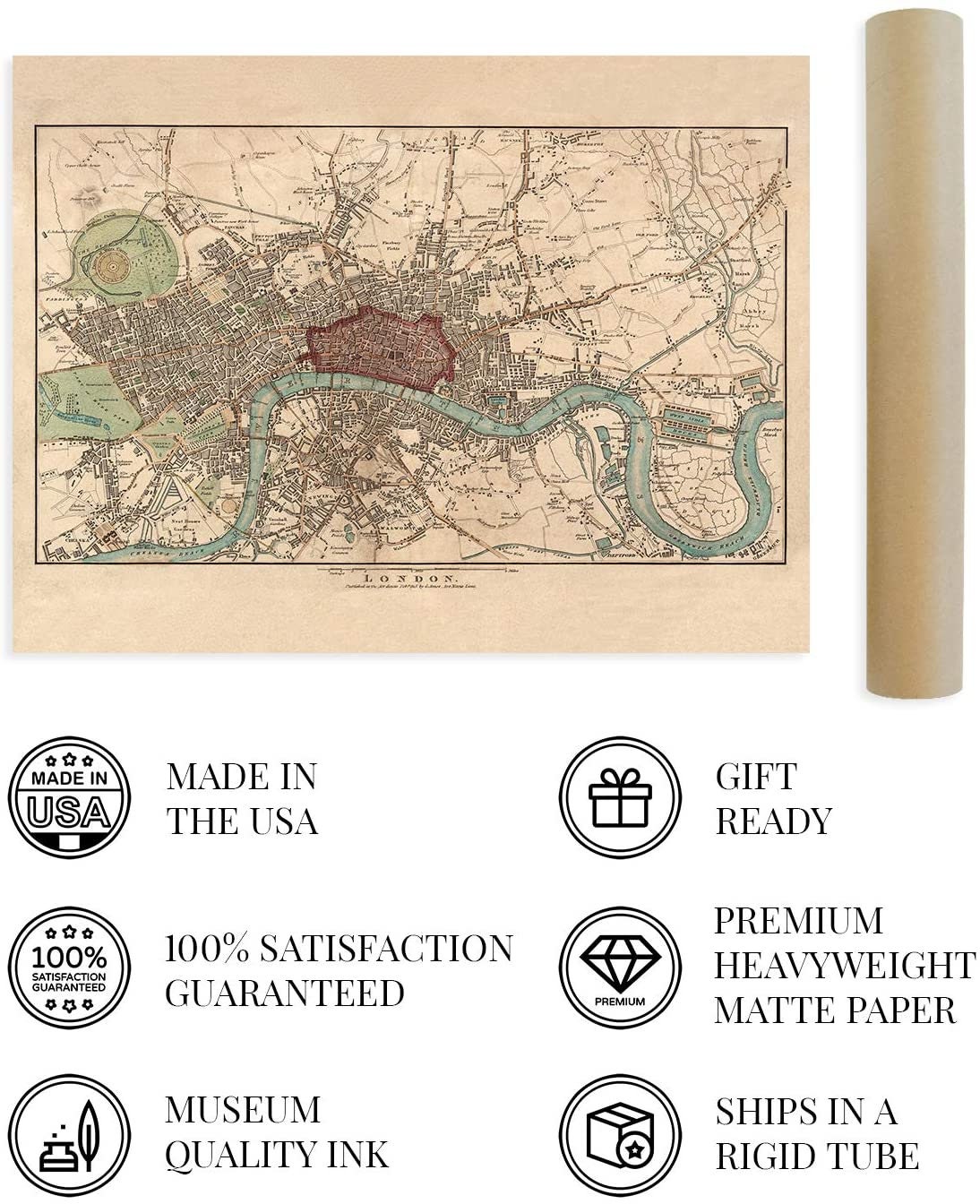 1815 London England Map Poster - Vintage Map of London Wall Art ...