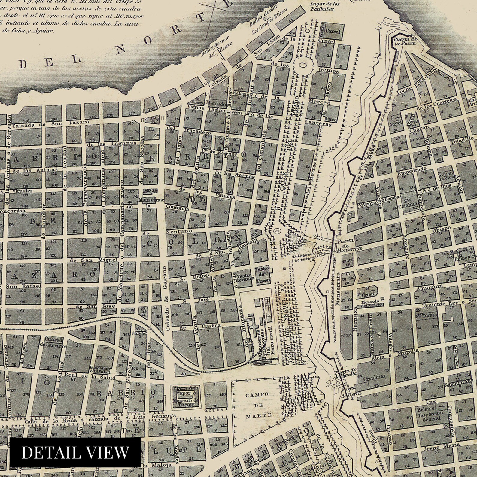 1849 Havana Cuba Map - Old Map of Havana Cuba With House Numbers ...