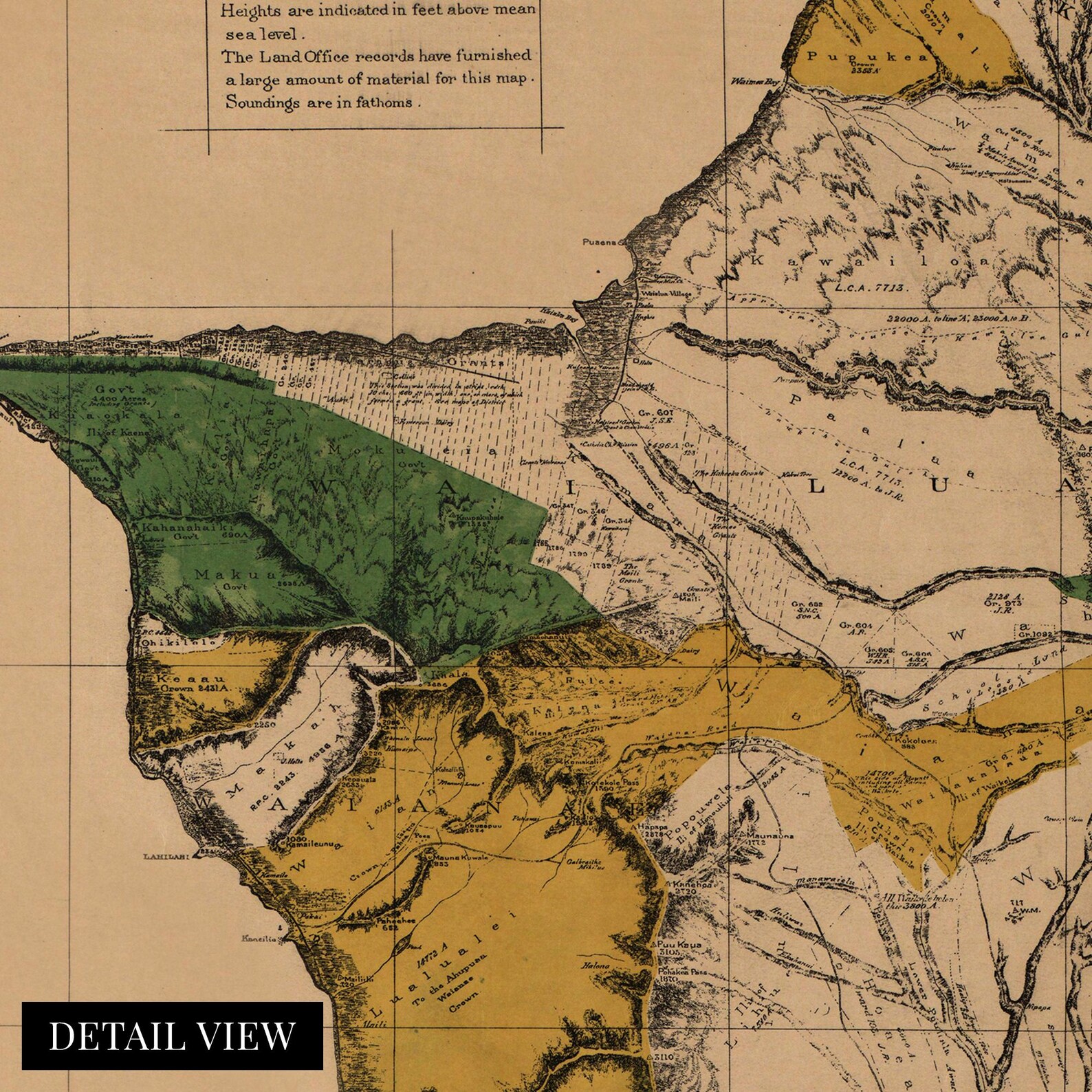 1881 Oahu Hawaiian Islands Map - Framed Vintage Oahu Map - Restored Map ...