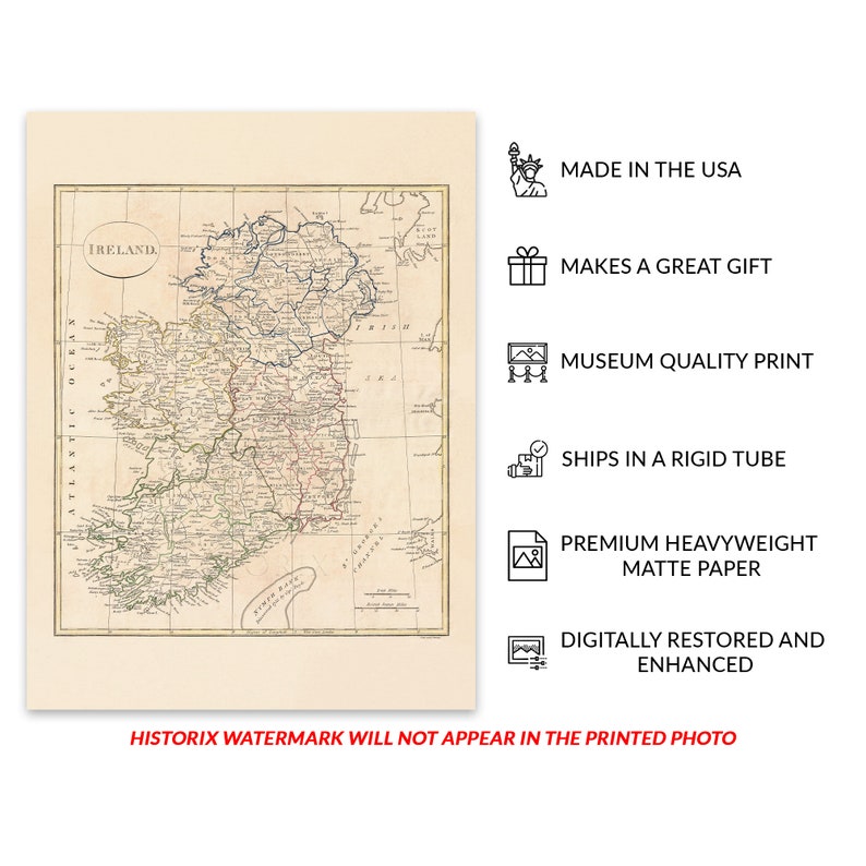 1799 Ireland Map Poster - Vintage Map of Ireland Wall Art - Historic ...