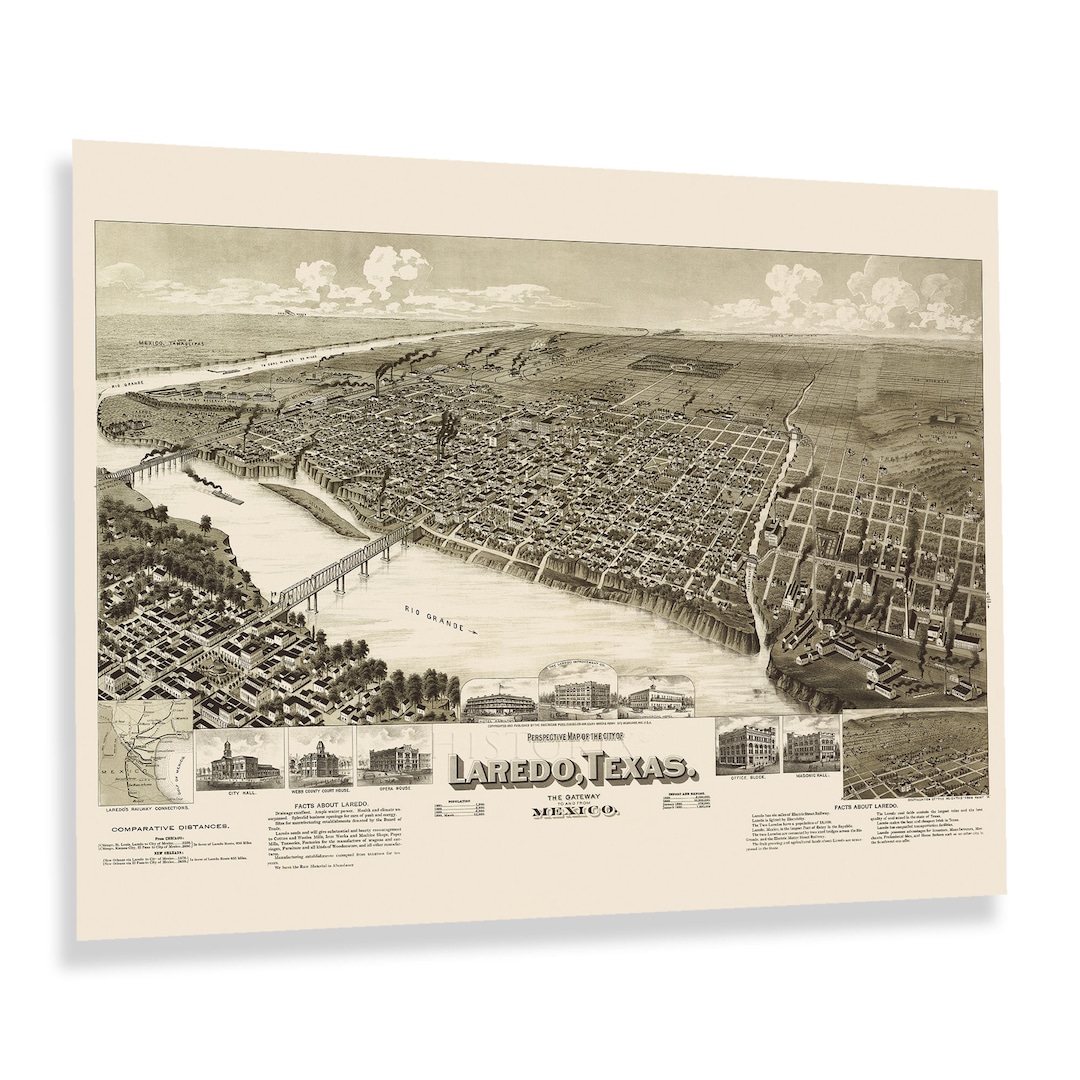 1892 Laredo Texas Map Print - Old Perspective Map of Laredo Texas ...