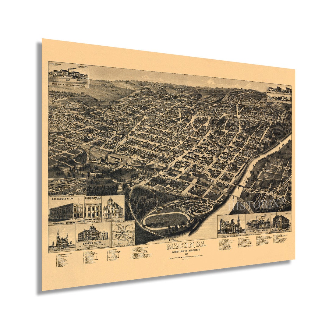 1887 Macon Georgia Map - Vintage Macon GA Wall Art Poster - Old Macon ...