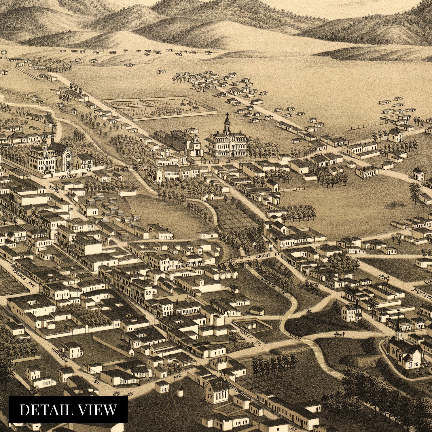 1882 Santa Fe New Mexico Map - Map of Santa Fe Wall Art - Santa Fe City ...