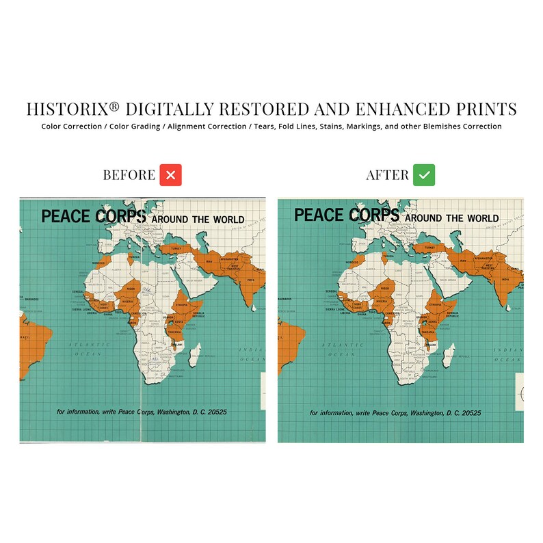 1966 Map of Peace Corps Around the World Vintage Map of | Etsy