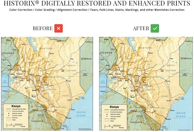 1988 Kenya Map Poster - Kenya Wall Map - Map of Kenya Africa - Kenya ...