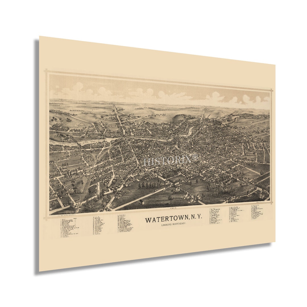 1891 Watertown New York Map - Map of Watertown Wall Art - Old City of ...