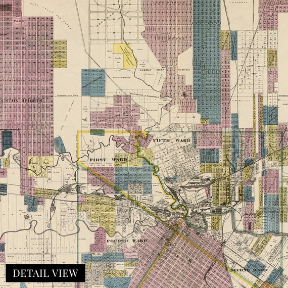 Globes & Maps Home Décor Historic City of Houston and Environs Map Wall ...