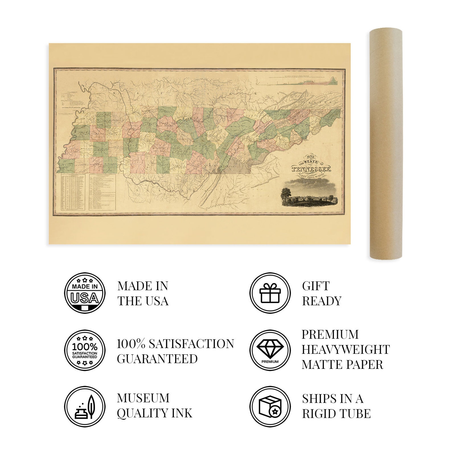 1832 Tennessee State Map - Vintage Map Wall Decor - Historical Map of ...