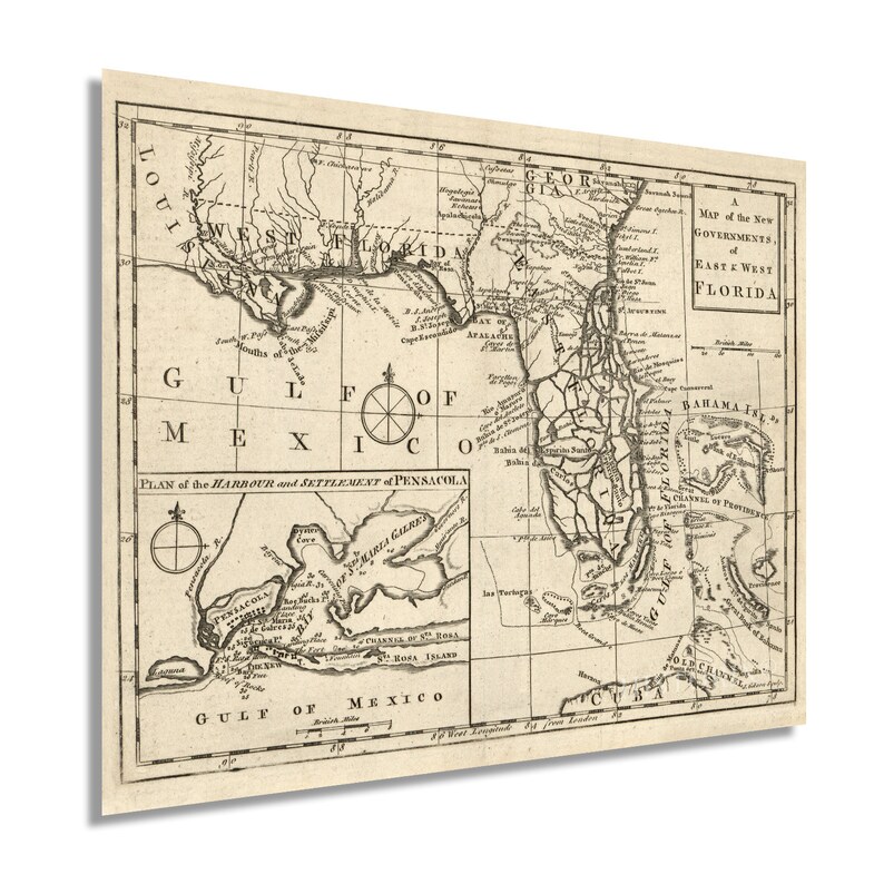 1763 East & West Florida Map Vintage Map Wall Art A Map of - Etsy