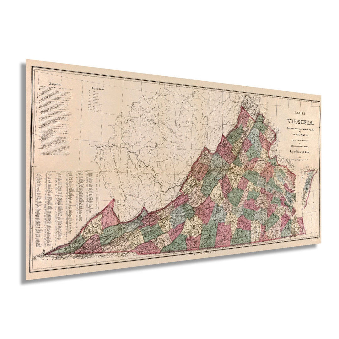 1871 State Map of Virginia - Vintage Map Wall Art - Vintage Virginia ...