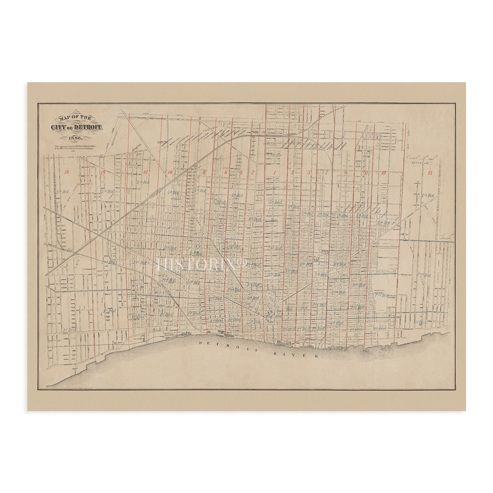 1886 Detroit Michigan Map Vintage Detroit Map Old Wayne - Etsy