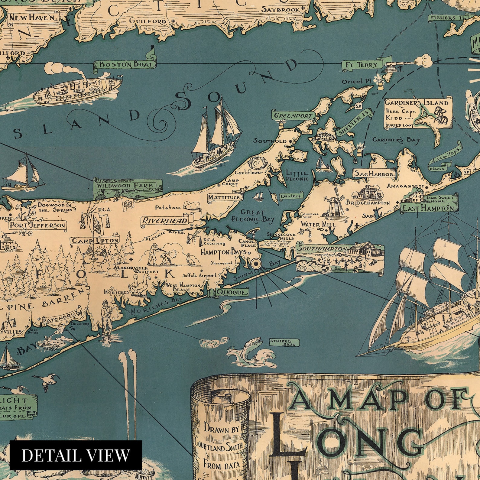 1933 Long Island NY Map - Old Map of Long Island NY - Vintage Long ...