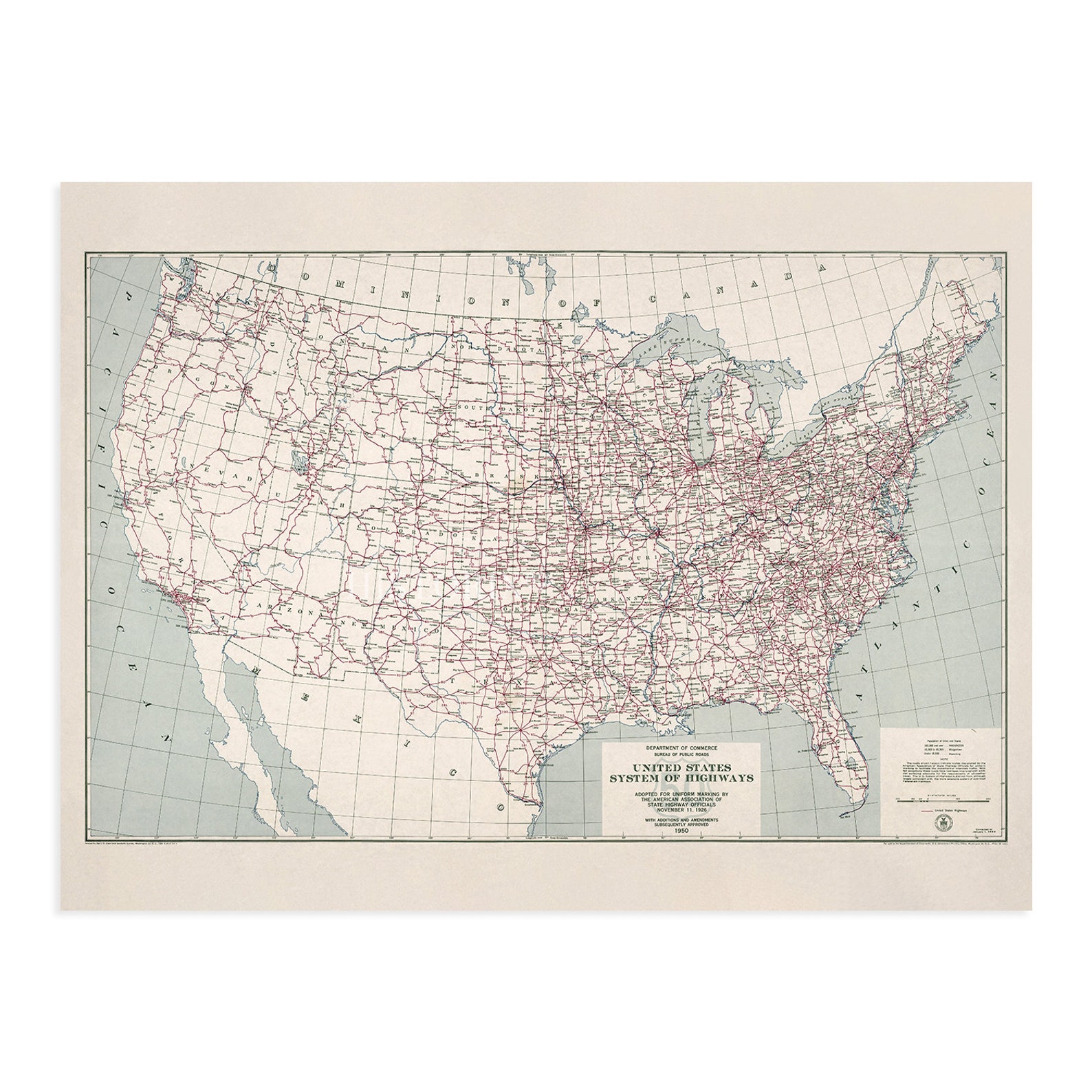 1950 United States Map System of Highways - Old Map of the United ...