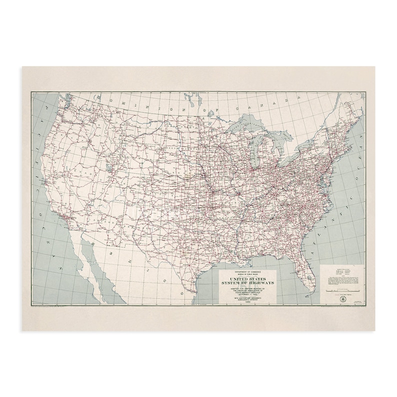 1950 United States Map System of Highways Old Map of the - Etsy
