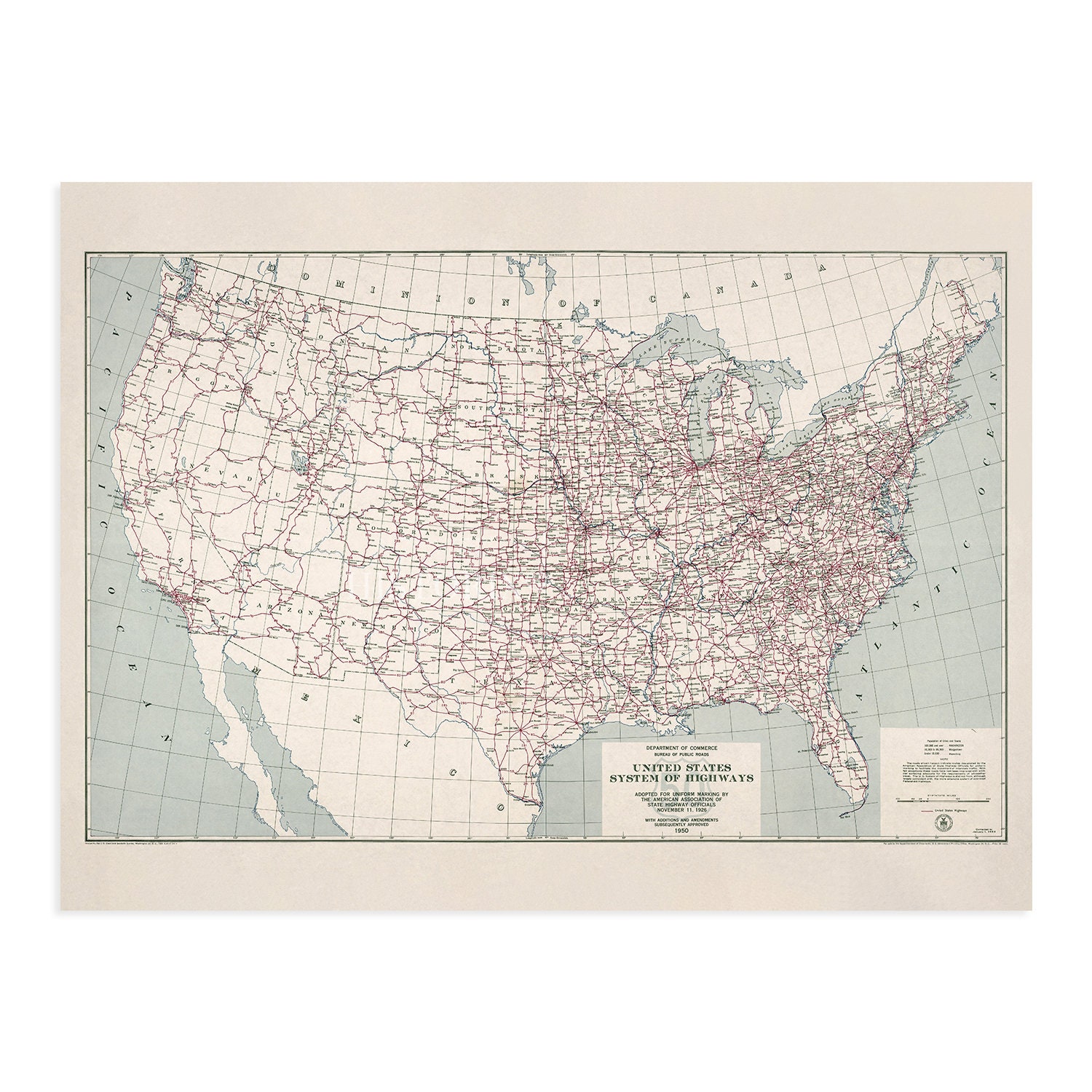 1950 United States Map System of Highways Old Map of the - Etsy