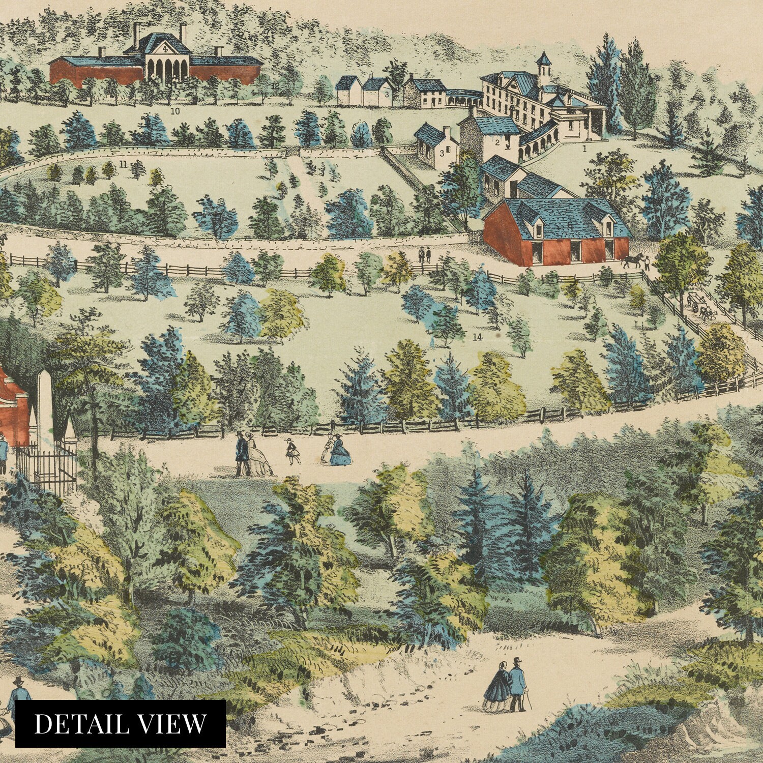 1859 Bird's Eye View of Mt Vernon the Home of George Washington Map Old ...