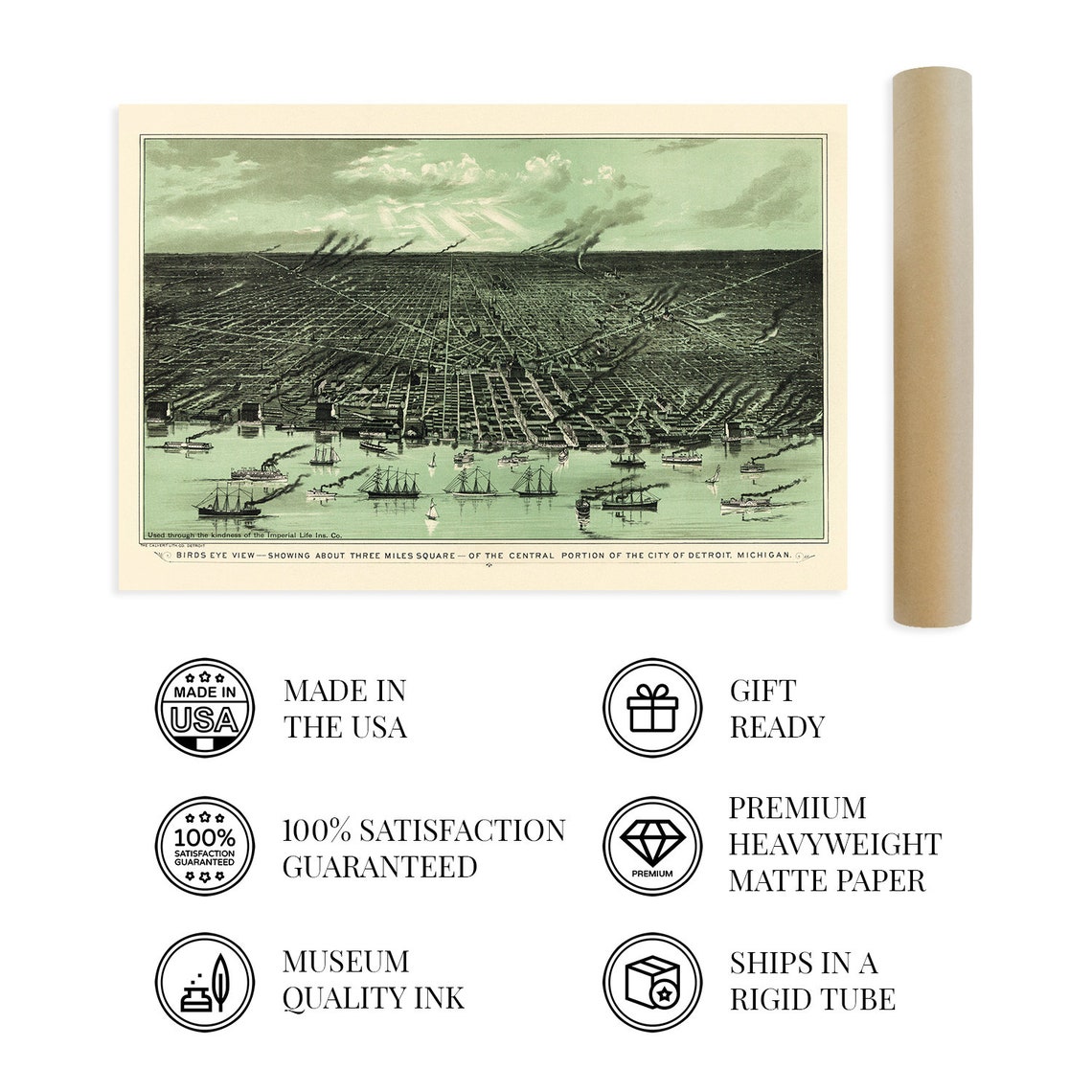 1889 Detroit Michigan Map Vintage Detroit Wall Map History - Etsy