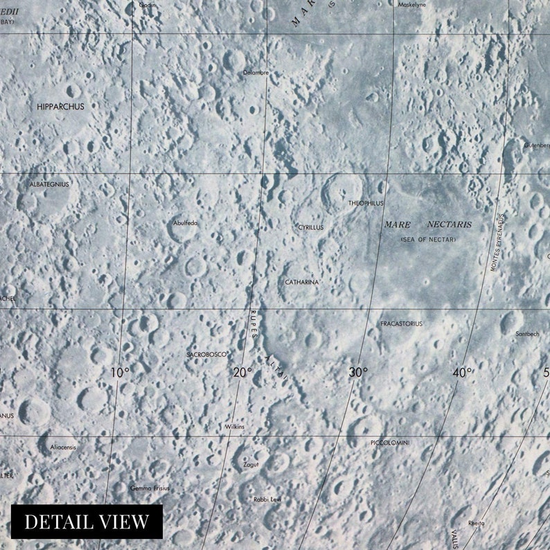1966 Lunar Moon Map Poster Lunar Map Moon Poster Vintage - Etsy