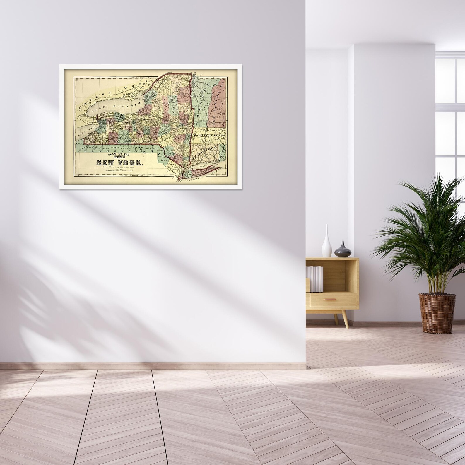 1875 New York Map Framed Vintage Map of New York Historic New York Map ...