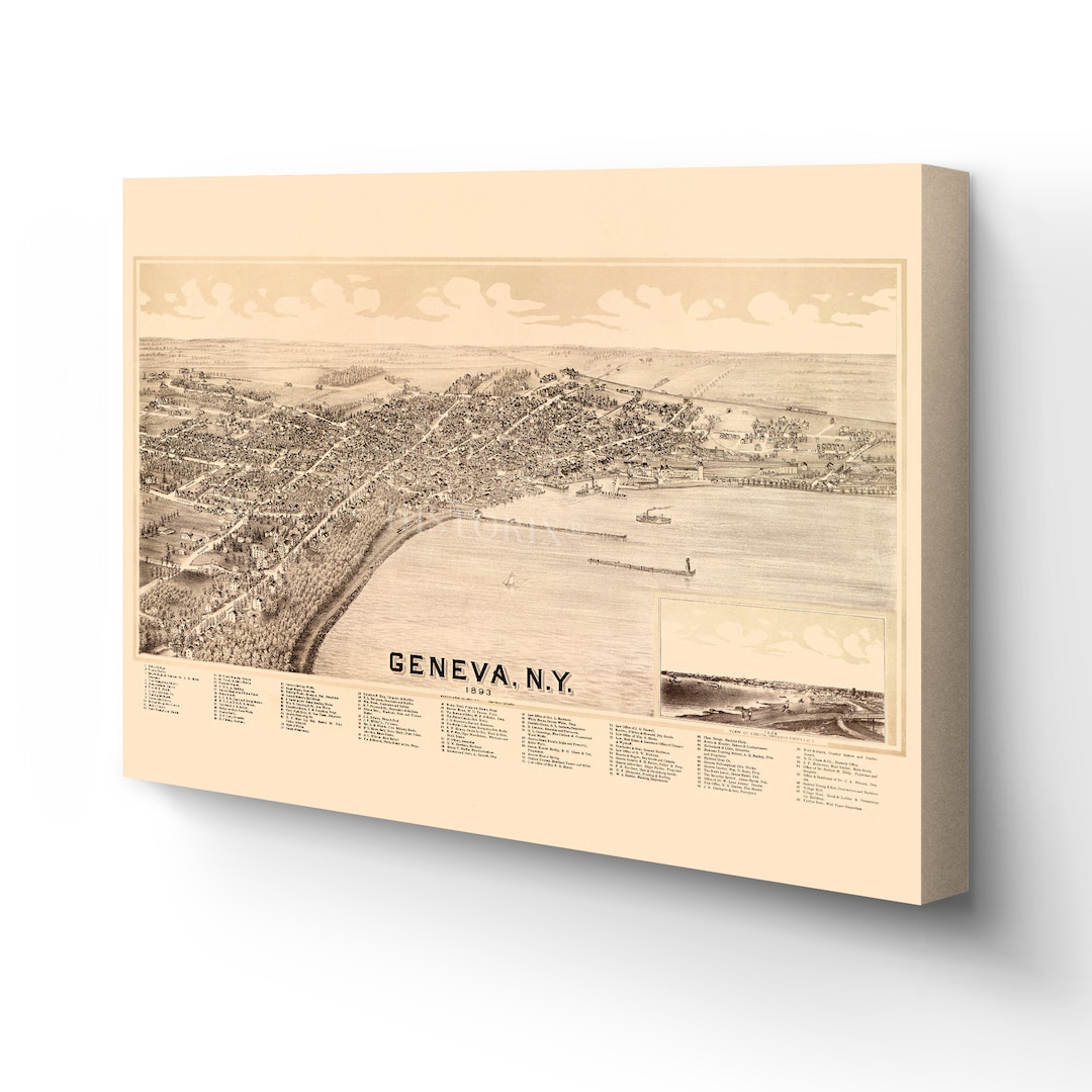 1893 Geneva Map - Canvas Wrap Vintage New York Map - History Map of ...