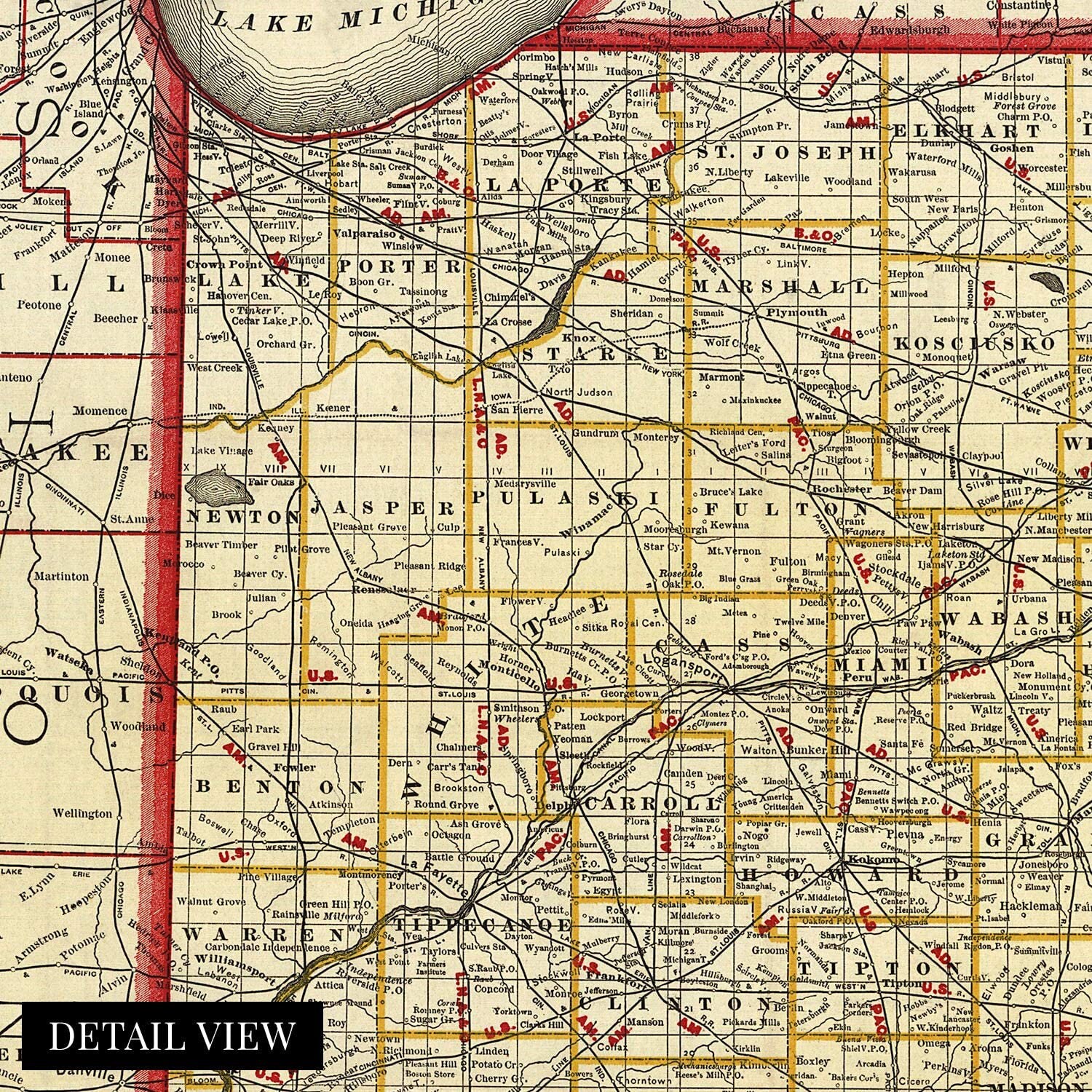 1888 Indiana State Map Vintage Map of Indiana Wall Art - Etsy