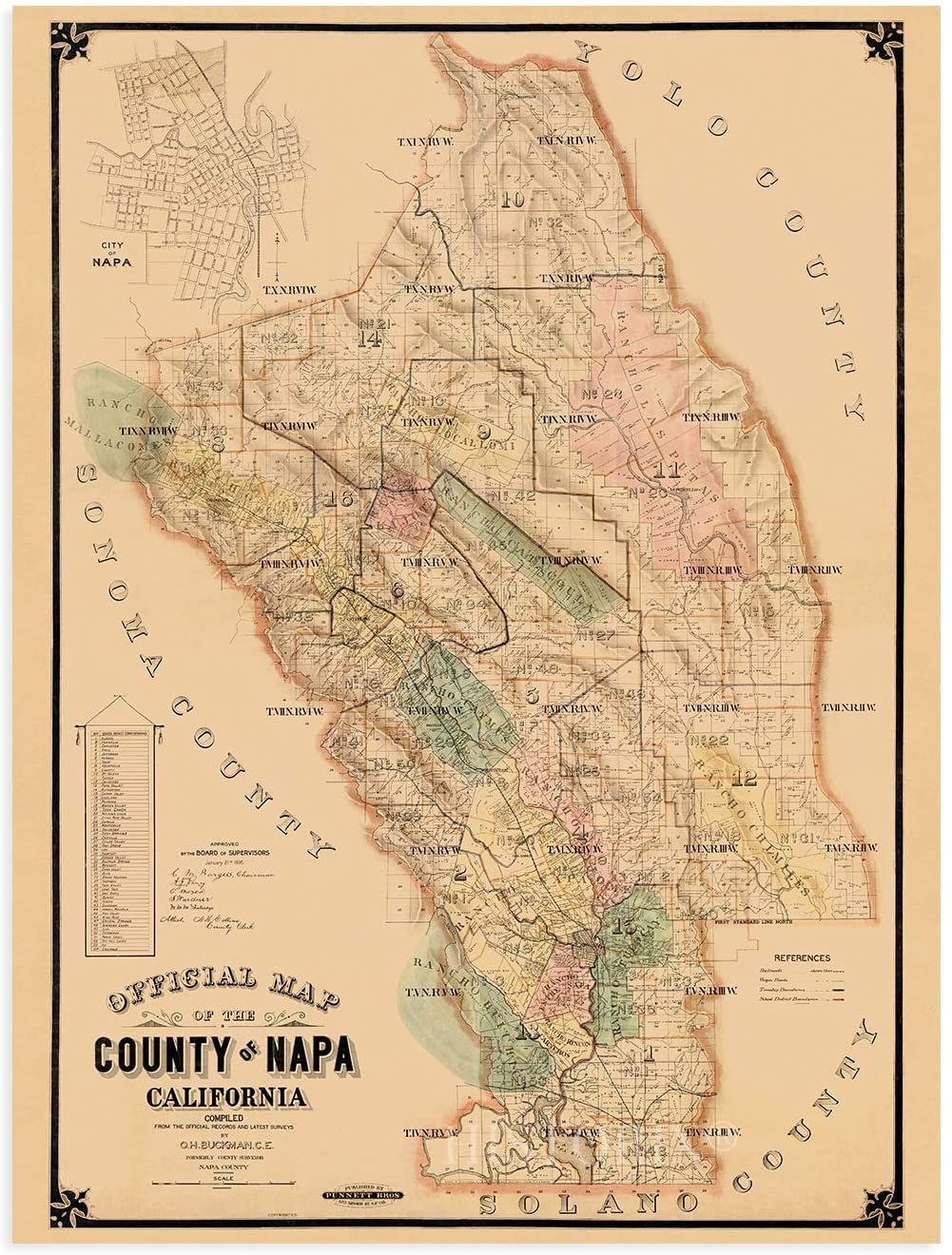 1895 Napa Map Vintage Map of Napa California Old Napa County CA Map ...