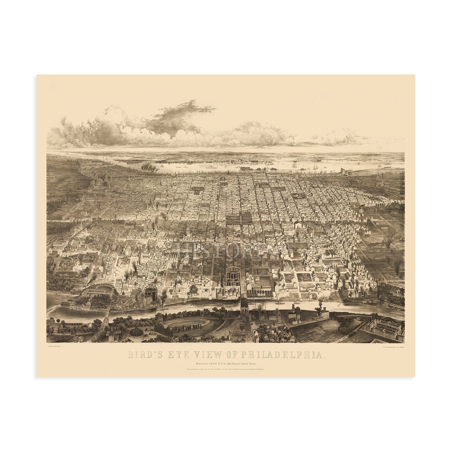 1857 Philadelphia Pennsylvania Map Vintage Map of Philadelphia Wall Art ...