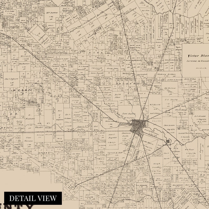 1879 Harris County Texas Map Old Harris County Map History - Etsy
