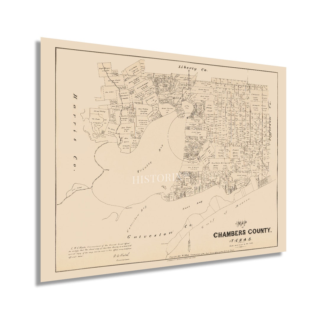 1879 Chambers County Texas Map Poster - Chambers Texas Vintage Map ...