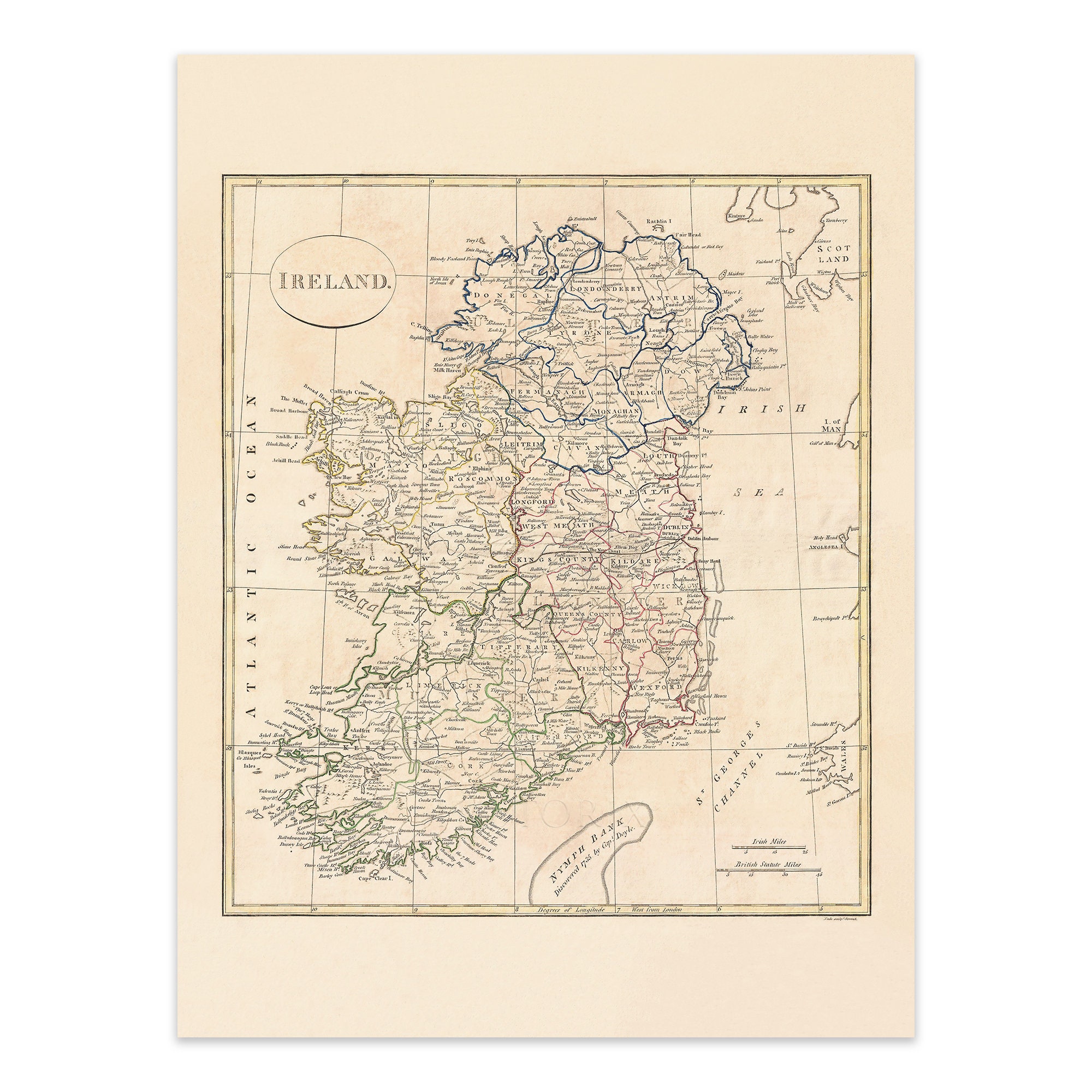 1799 Ireland Map Poster - Vintage Map of Ireland Wall Art - Historic ...