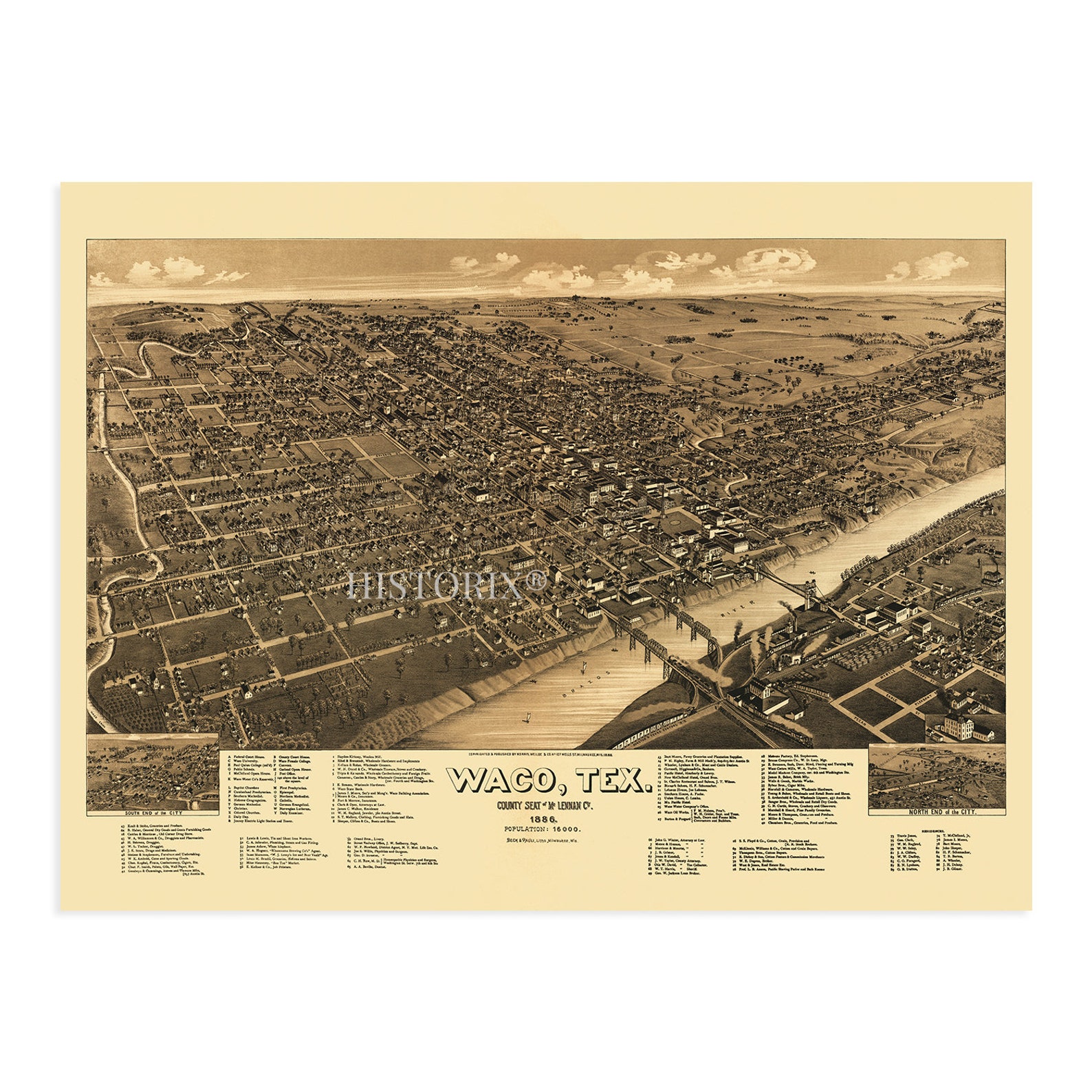 1886 Waco Texas Map - Map of Waco Mclennan County Map - History Map of ...